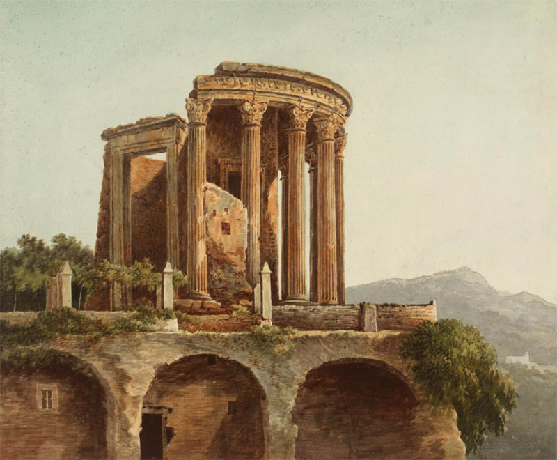 Vues d'artistes : temple de sybille a tivoli à Rome
